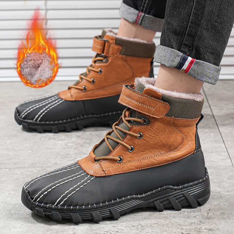 Winter Fleece Lace-up Snow Boots For Men Women Waterproof And Anti-slip ...